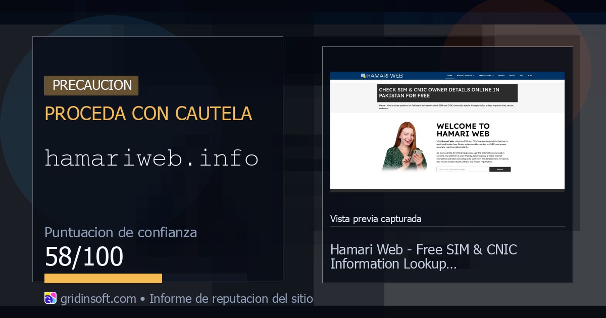 Hamariweb.info: ¿seguro o estafa? Trust score 58/100