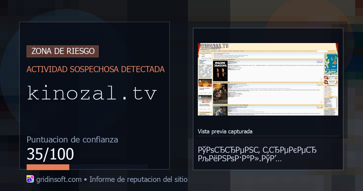 Kinozal.tv – Puntuación externa baja y alto riesgo (35/100)