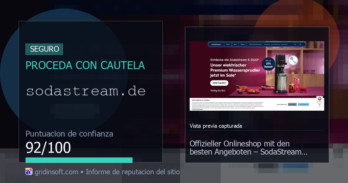 ¿Es seguro Sodastream.de? Análisis y puntuación (79/100)